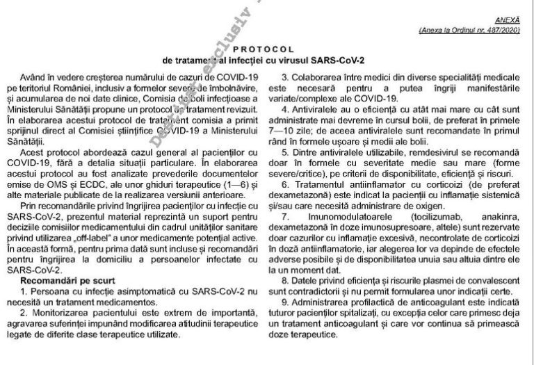 Schema de tratament a pacienților cu covid-19, aprobată de Ministerul ...